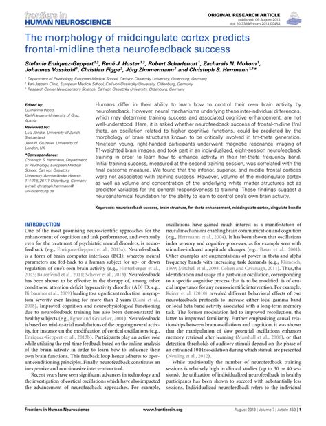 Pdf The Morphology Of Midcingulate Cortex Predicts Frontal Midline