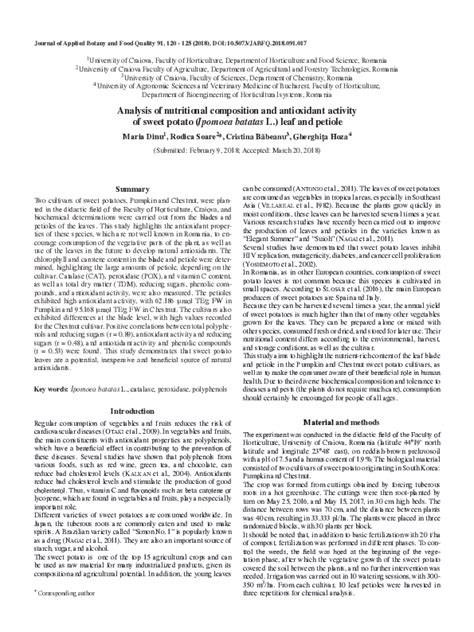 Pdf Analysis Of Nutritional Composition And Antioxidant Activity Of Sweet Potato Ipomoea