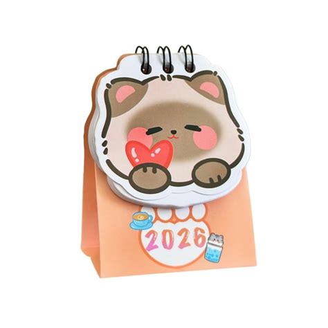 2026 Desk Calendar With Spiral Binding Cat Shaped Stand Up Design