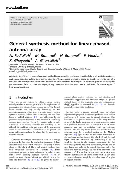 Pdf General Synthesis Method For Linear Phased Antenna Array