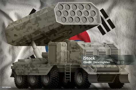 로켓 포병 대한민국 국기 배경에 회색 픽셀 위장 미사일 발사대 3 차원 일러스트 레이 션 군사에 대한 스톡 사진 및 기타 이미지