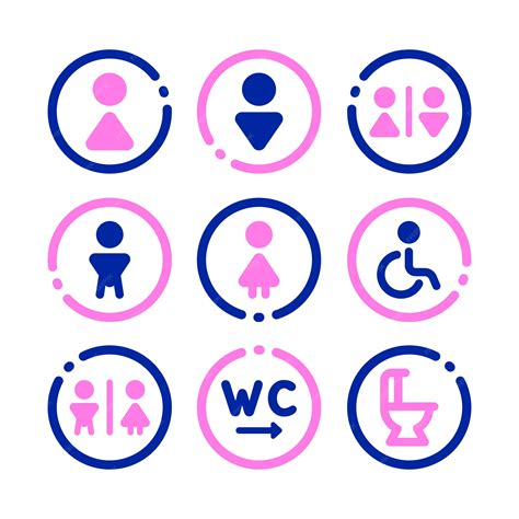 평면 디자인 화장실 아이콘 세트 프리미엄 벡터