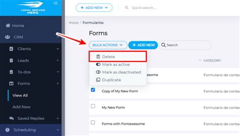 How To Bulk Delete Forms In Local Service Hero