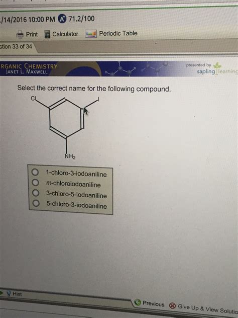Solved Select The Correct Name For The Following Compound