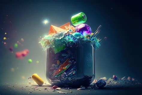Premium AI Image Garbage Sorting And Ecological Problems Concept Colorful Trash Bin And