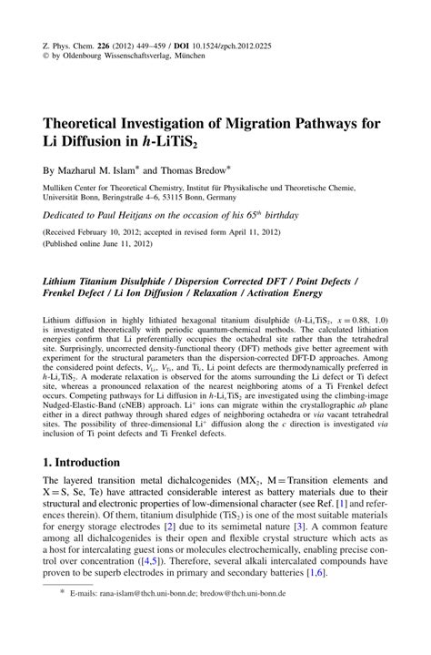Pdf Theoretical Investigation Of Migration Pathways For Li Diffusion