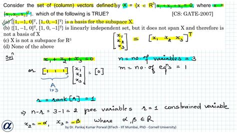 Consider The Set Of Column Vectors Defined By X Cs Gate 2007 Youtube
