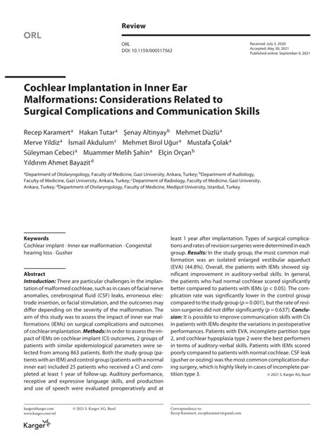 Pdf Cochlear Implantation In Inner Ear Malformations Considerations