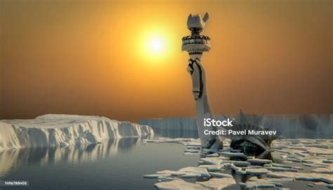 자유의 여신상 해수면 상승 지구 온난화와 문제 기후 변화의 상징으로 뉴욕의 얼음에 얼어붙은 자유의 여신상 지구 온난화 개념입니다 3d 렌더링 손상에 대한 스톡 사진 및 기타