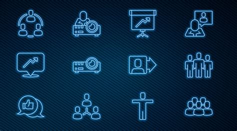 라인 프로젝트 팀 기반 사용자 그룹 다이어그램이 있는 칠판 미디어 프로젝터 그래프 일정 차트 팀 리더 및 아이콘을 설정합니다