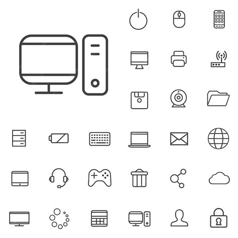 Premium Vector Computer Outline Thin Flat Digital Icon Set
