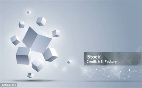3d 큐브 배경을 추상화 합니다 형상 조각으로 추상적인 배경 연결입니다 과학 및 기술입니다 큰 데이터 및 인터넷 연결 벡터 일러스트입니다 3차원 형태에 대한 스톡 벡터 아트