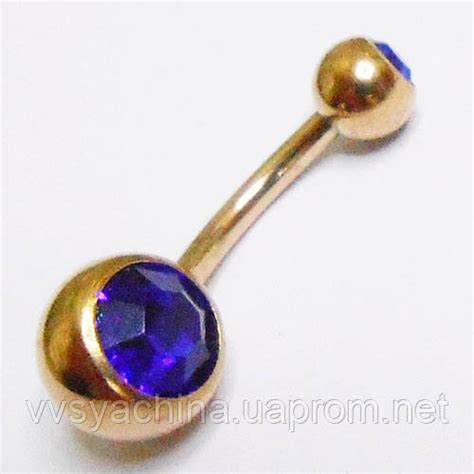 Пирсинг пупка банан сережка Медицинская сталь позолота Синие кристаллы Id 1583455389