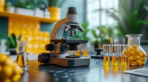 Laboratory Setup Featuring A Microscope And Various Glassware In A Bright Workspace 56528194