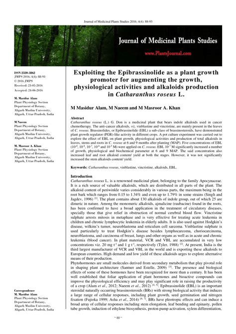 Pdf Exploiting The Epibrassinolide As A Plant Growth Promoter For Augmenting The Growth