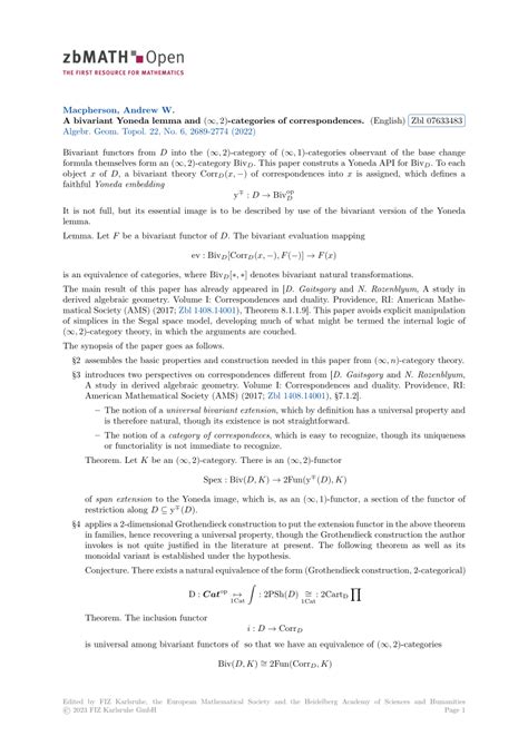 Pdf A Review Of A Bivariant Yoneda Lemma And ∞ 2 Categories Of Correspondences