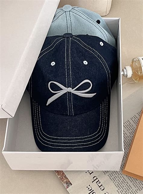 리본 스티치 데님 볼캡 4color