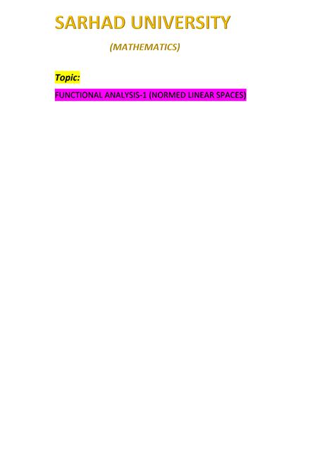 Solution Functional Analysis Normed Linear Spaces Studypool