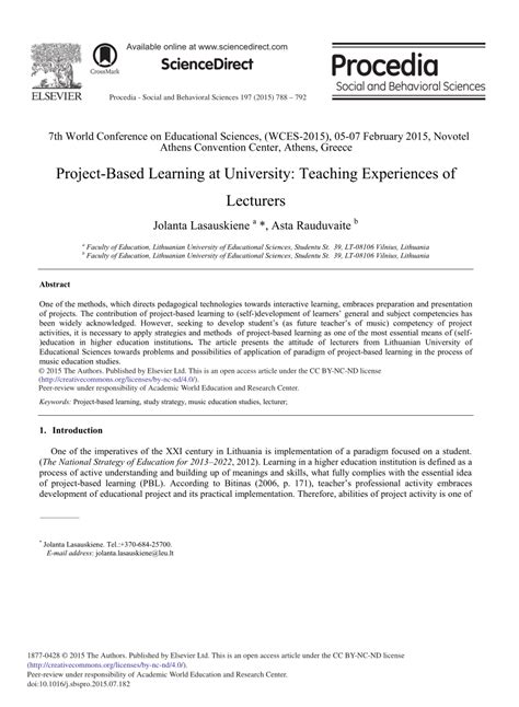 PDF Project Based Learning At University Teaching Experiences Of Lecturers