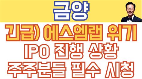금양 주가전망 긴급 에스엠랩 위기 Ipo 진행 상황 주주분들 필수 시청 Youtube