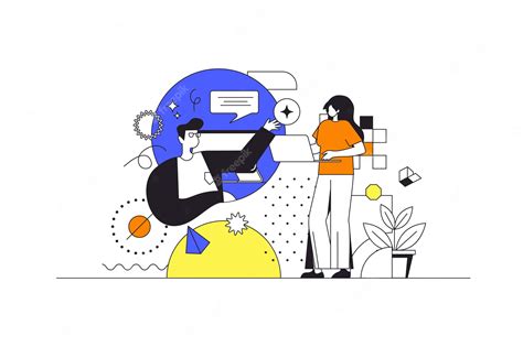 Premium Vector Creative Agency Web Concept In Flat Outline Design With Characters