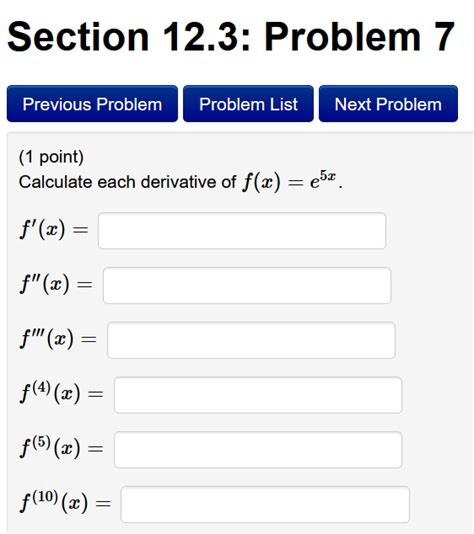 Solved 1 Point Calculate Each Derivative Of F X E5x