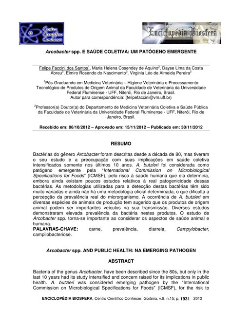 Pdf Arcobacter Spp And Collective Health An Emerging Pathogen