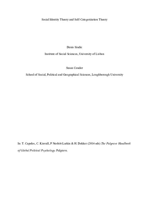 Pdf Social Identity Theory And Self Categorisation Theory