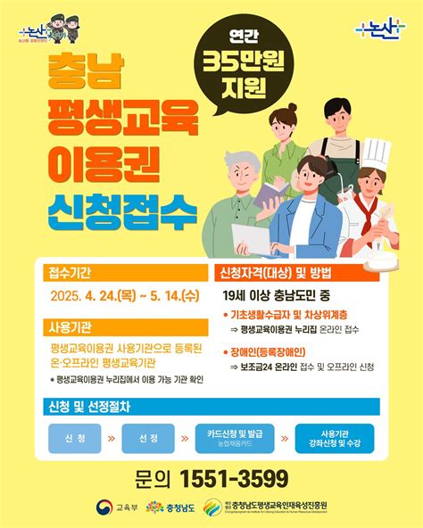 논산시 평생교육 분야 취약계층 성인의 역량개발 및 자아실현을 위해 평생교육이용권바우처 지원사업 신청자를 모집합니다🙂 📅 1차 접수기간 2025 4 24목