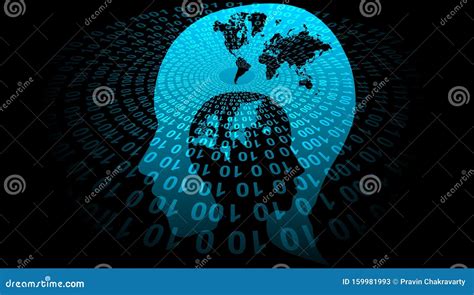 World Map From Binary Code Abstract Planet Earth Futuristic Background Computer Programming