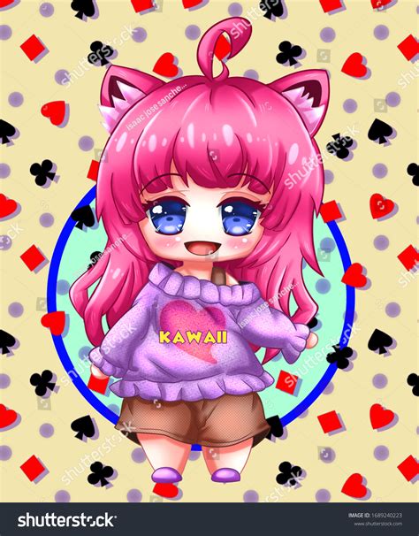 Kawaii Neko Girl Chibi Anime Style Stock Illustration 1689240223