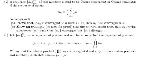 solved 2 a sequence {an}n 1∞ of real numbers is said to be