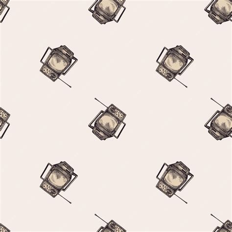 레트로 Tv 새겨진 원활한 패턴 손으로 그린 스타일 스케치 오래 된 장치에 안테나와 빈티지 텔레비전 프리미엄 벡터