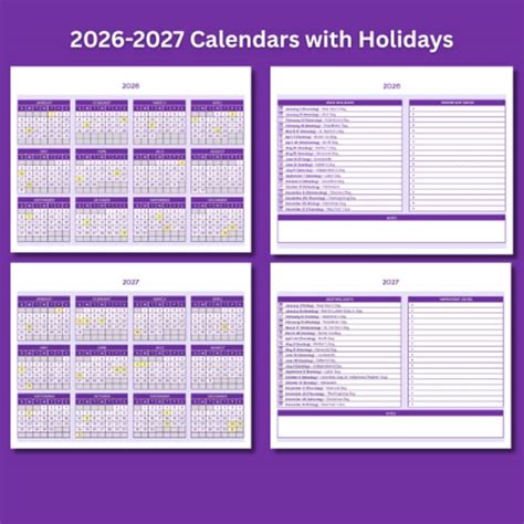 20262027 Year At A Glance Calendar With Us Holidays Printable