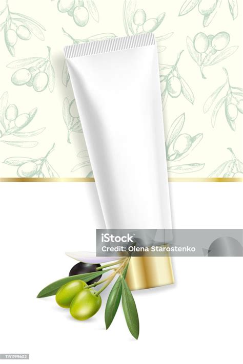 카탈로그 매거진 용 화장품 제품 광고 디자인 화장품 패키지의 모의 올리브 오일을 함유한 보습 크림 젤 밀크 바디 로션 3차원 형태에 대한 스톡 벡터 아트 및 기타 이미지