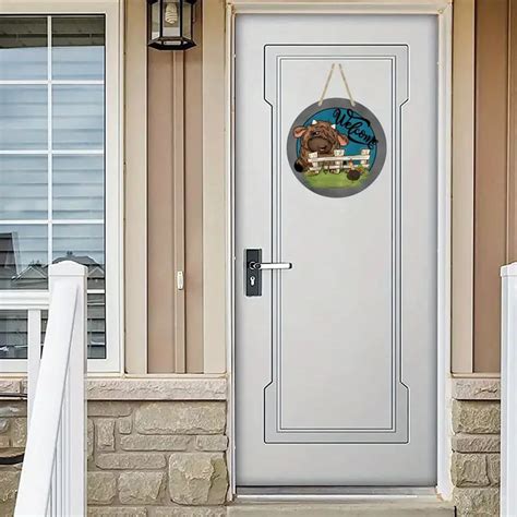 1 יחידה לוח עץ ברוכים הבאים פרה דלת עגולה שלט לדלת כניסה שלט Temu