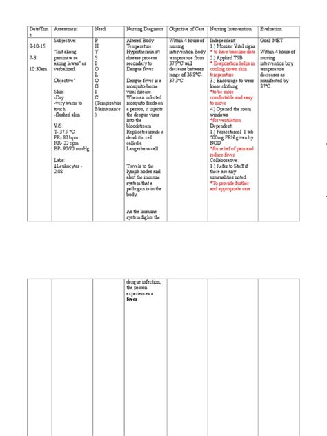 Dengue Cs Ncp 1 Pdf Fever Nutrition