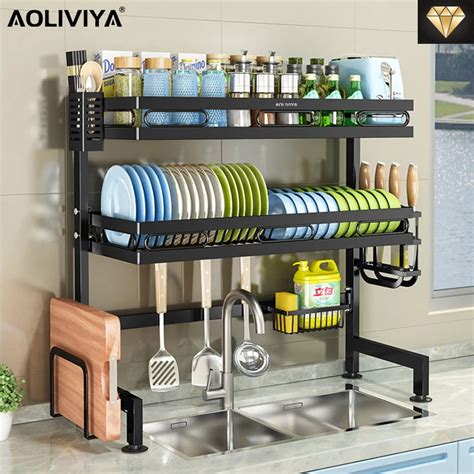 Aoliviya 12 층 주방 보관 선반 싱크대 위 접시 보관 랙 세트 조미료 식기 배수 주방 용품 정리함