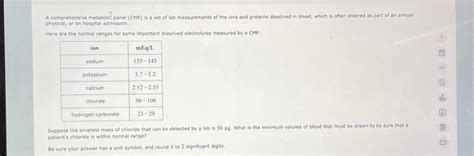 Solved A Comprehensive Metabolic Panel Cmp Is A Set Of Lab