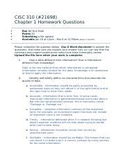 CISC 310 Homework Questions 1 Docx CISC 310 21698 Chapter 1 Homework Questions Due No Due