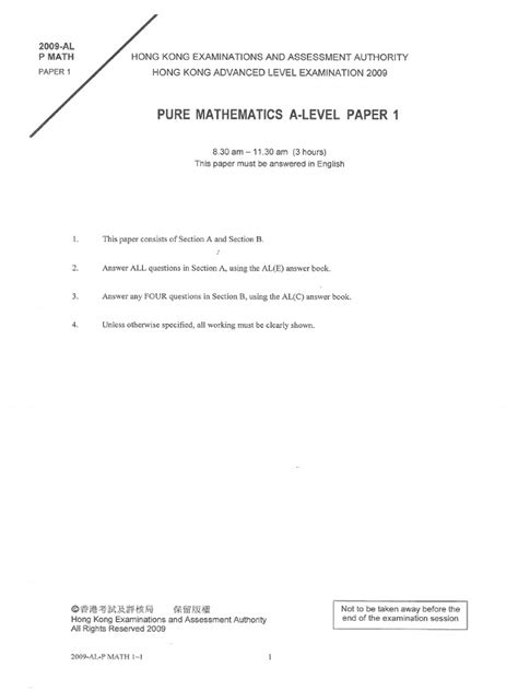 2009 Pure Maths Paper 1 Pdf