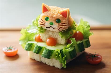 Premium Photo An Image Of A Sandwich With A Cat Decoration In The Premium Photo An Image Of A Sandwich With A Cat Decoration In The