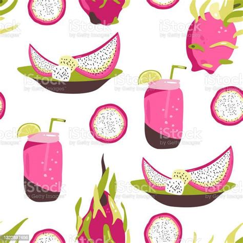 피타야스 핸드 그린 매끄러운 패턴 열대 이국적인 드래곤 과일 리놀레산의 공급원 여름 신선한 스무디 칵테일 홀 푸드 반 및 조각 0명에 대한 스톡 벡터 아트 및 기타 이미지