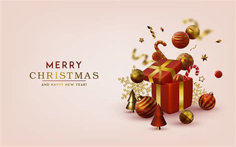 추상 크리스마스 3d 벡터 일러스트레이션 다른 황금 별 크리스마스 트리와 공을 선물 상자 0명에 대한 스톡 벡터 아트 및 기타 이미지 Istock