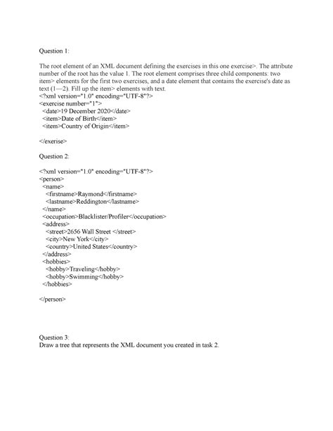 Assigment Unit 6 Cs 2205 Question 1 The Root Element Of An Xml Document Defining The