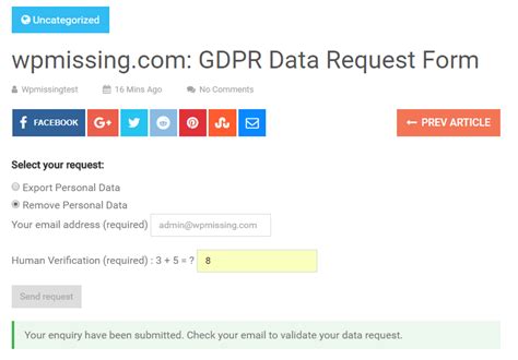 Gdpr Personal Data Requesterase Form For Wordpress Wp Missing