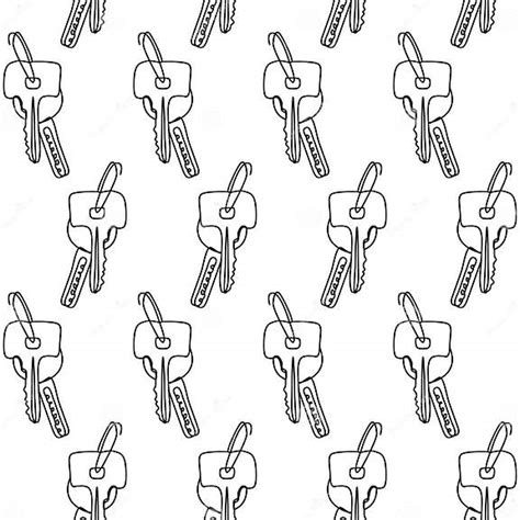 Key Set On Ring Seamless Pattern Minimalist Continuous Line Modern Keys Background Stock Vector