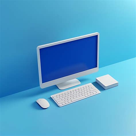 3d Rendering Of Computer Monitor With Keyboard And Mouse On Blue Background Premium Ai