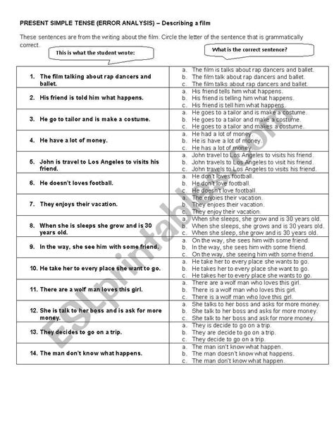 Present Simple Tense Error Analysis Esl Worksheet By Bibada