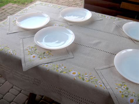 Лляна скатертина з серветками «Ромашкове поле